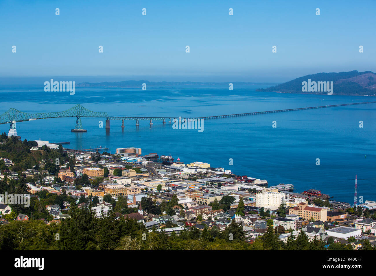 Astoria, Oregon. Aerial view of the town of Astoria, Columbia River ...