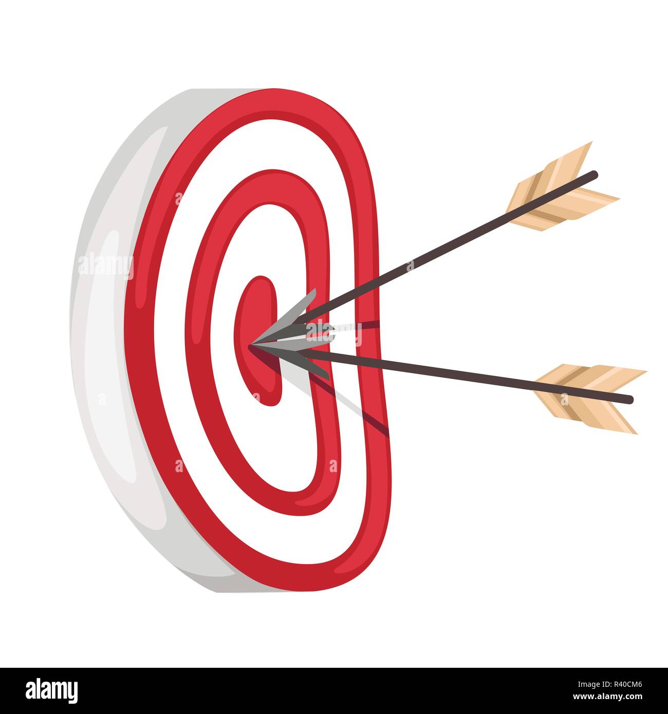 Red archery target with two arrows in the center. Target for archers ...
