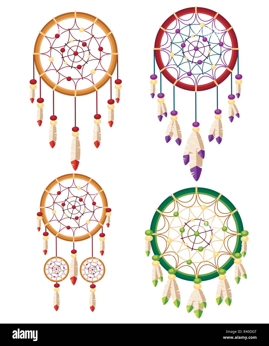 Set of four Dreamcatcher boho native American Indian talisman. Tribal ...