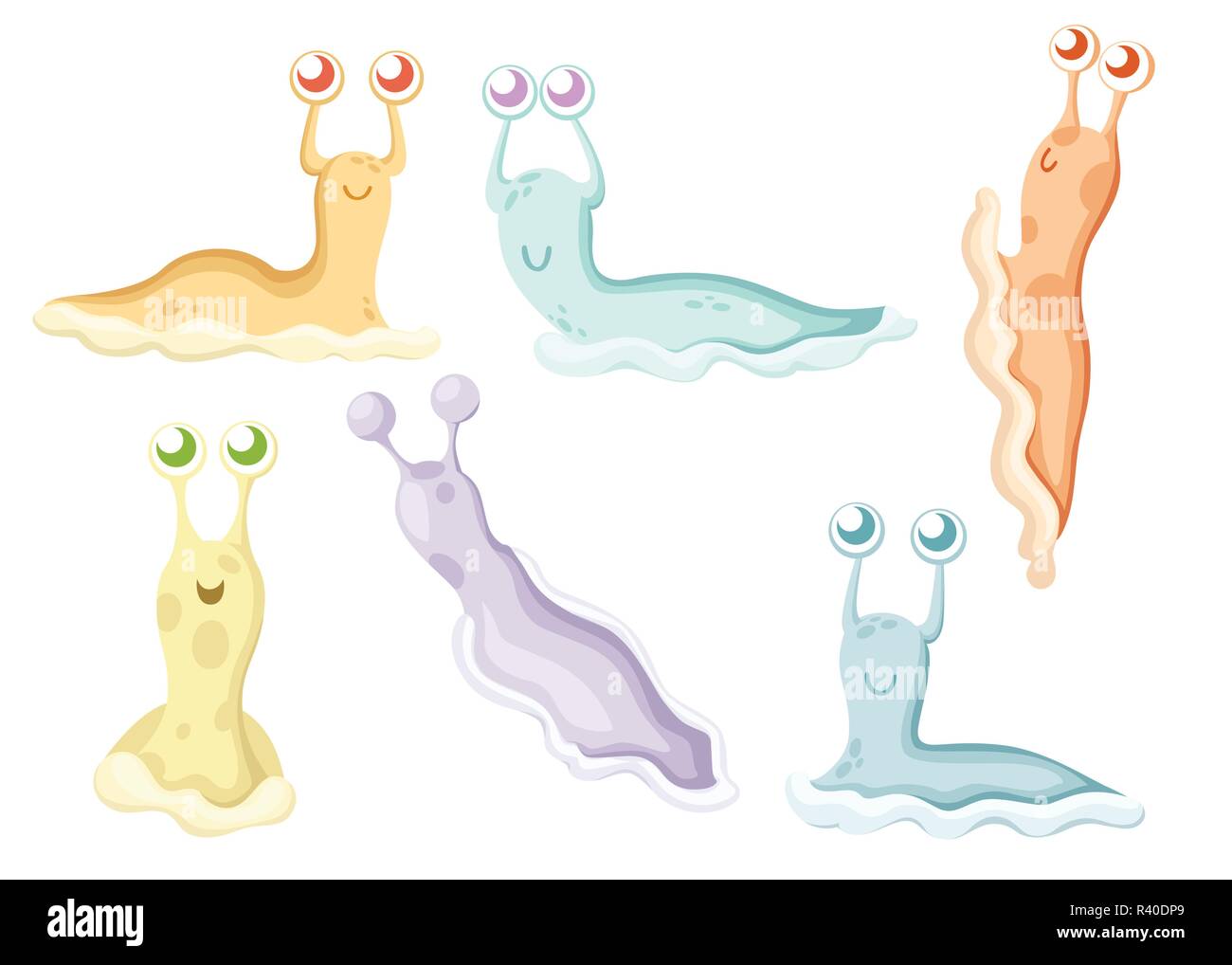 Cute snail collection. Big colorful snail without shell. Forest animal ...