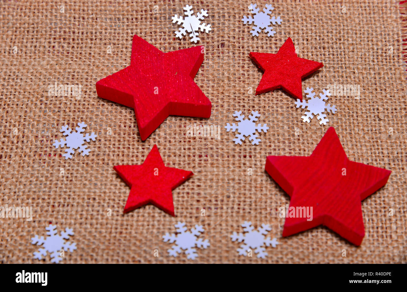 red stars on linen fabric Stock Photo - Alamy