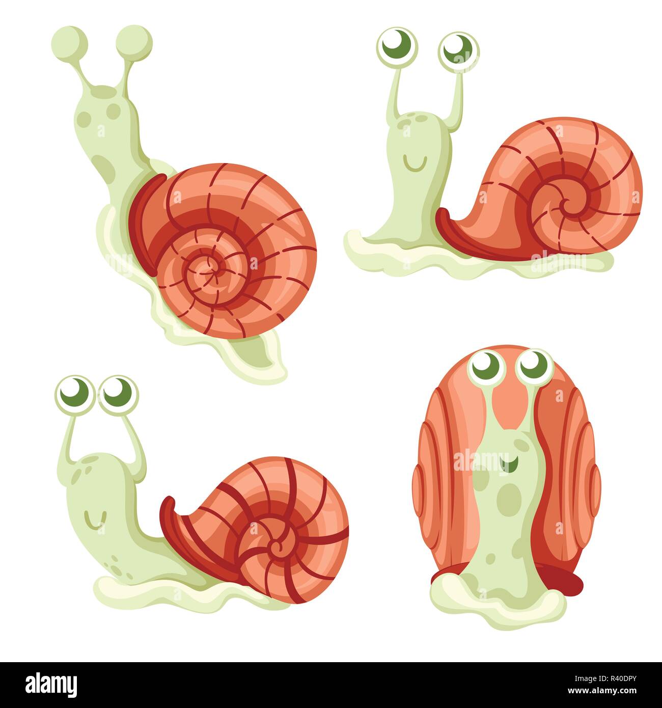 Cute snail collection. Big green snail. Forest animal. Cartoon ...
