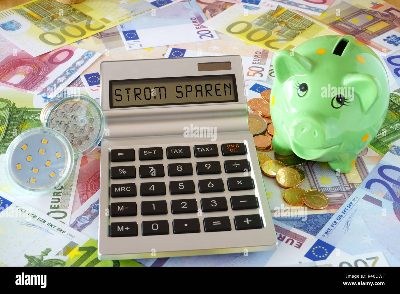 The Words Save Electricity On Display Of Calculator Stock Photo Alamy