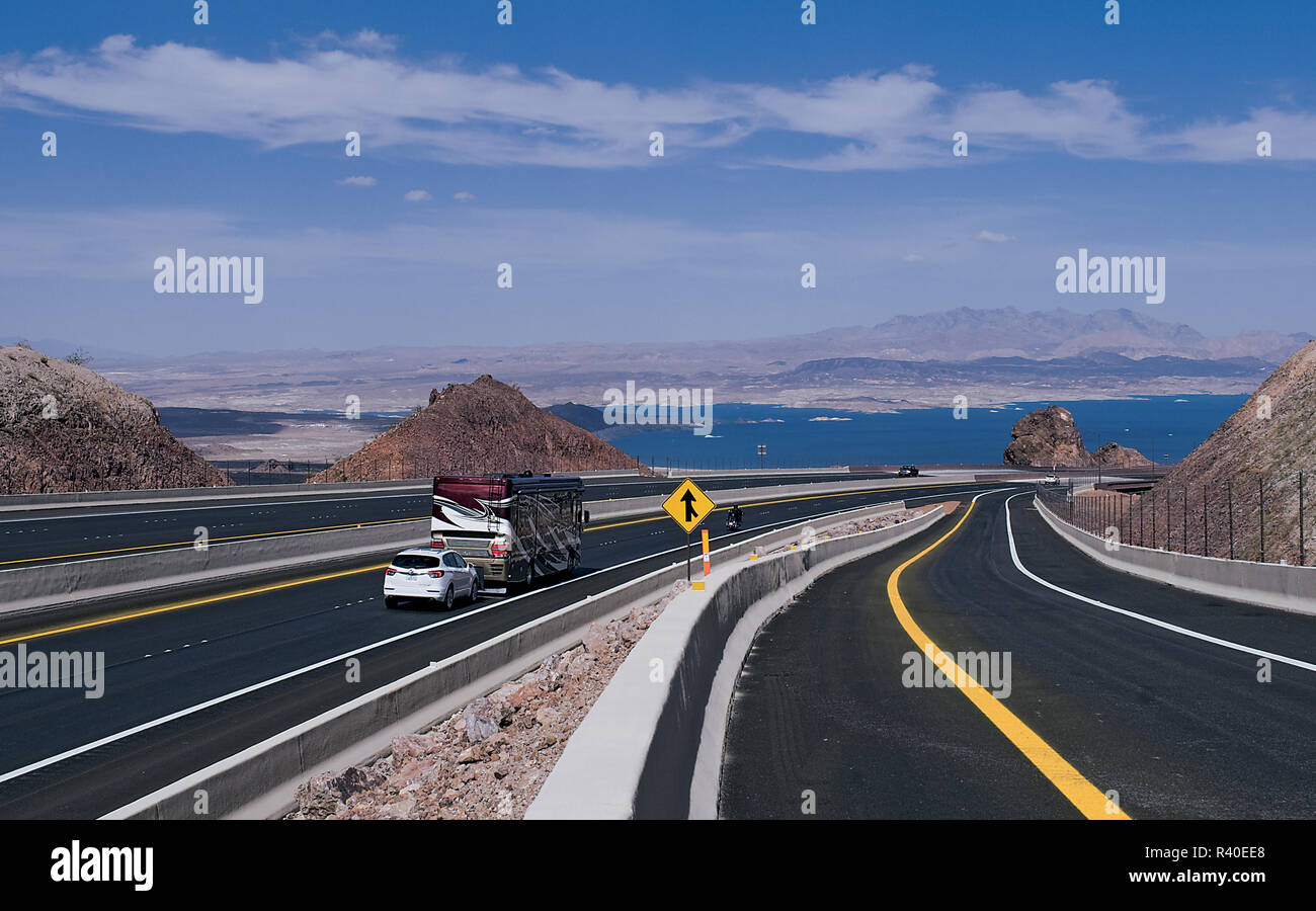RV on Western Scenic Highway Stock Photo - Alamy