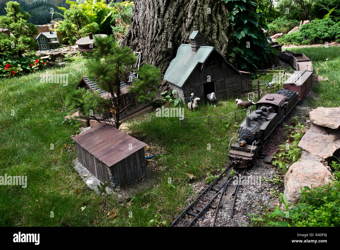 USA, Minnesota, Saint Paul, Railroad System, Train Passing Rural Ranch ...