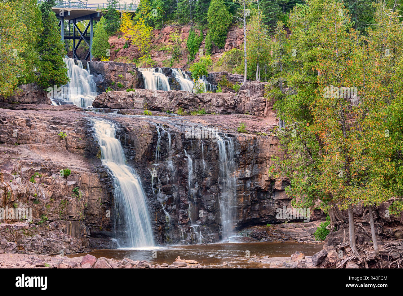 Minnesota, Gooseberry Falls State Park, Lower and Middle Falls Stock ...