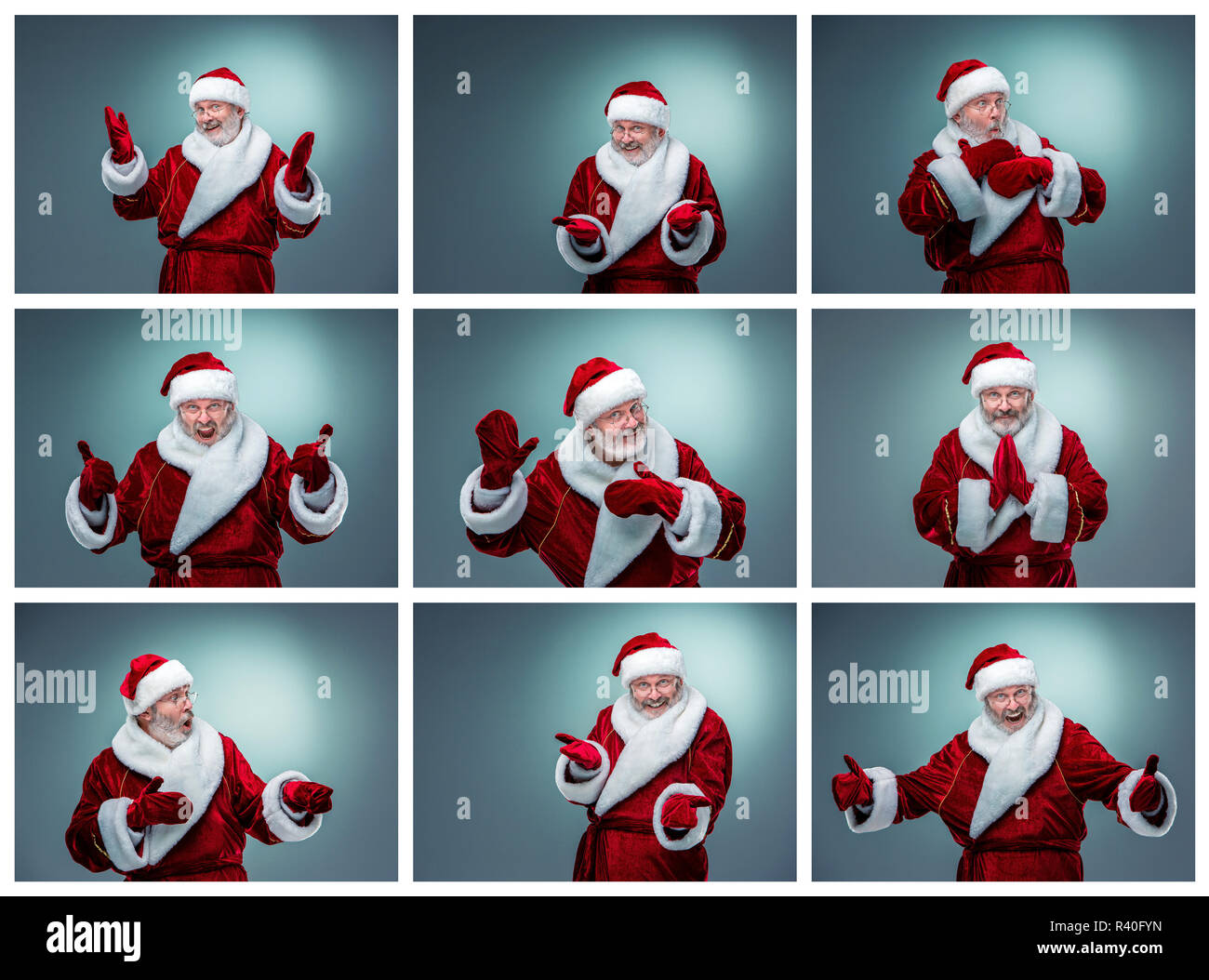 Collage of Santa Claus different emotions Stock Photo - Alamy