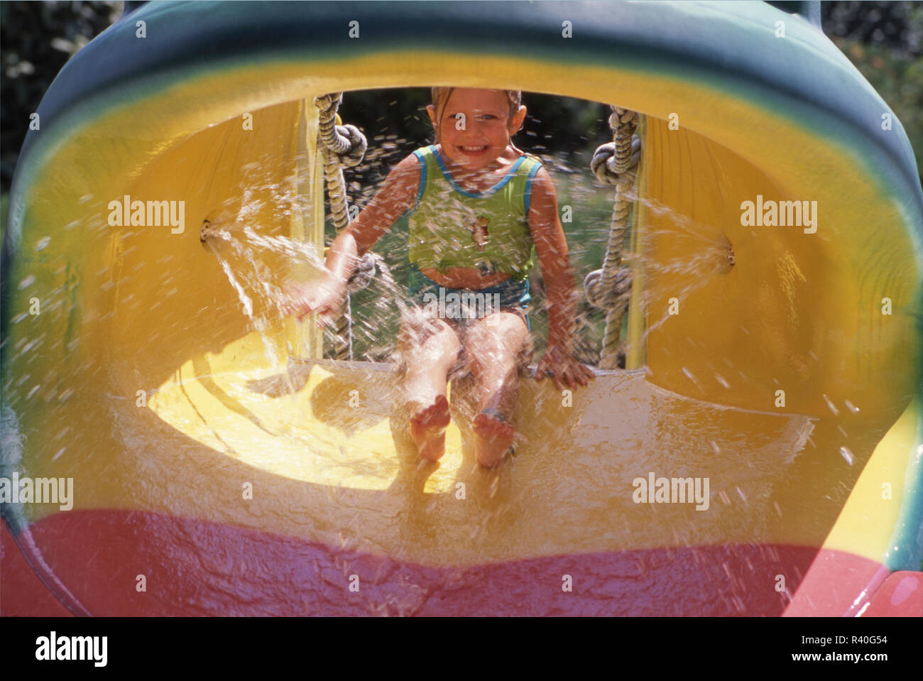 Girl having summer fun at water park Stock Photo - Alamy