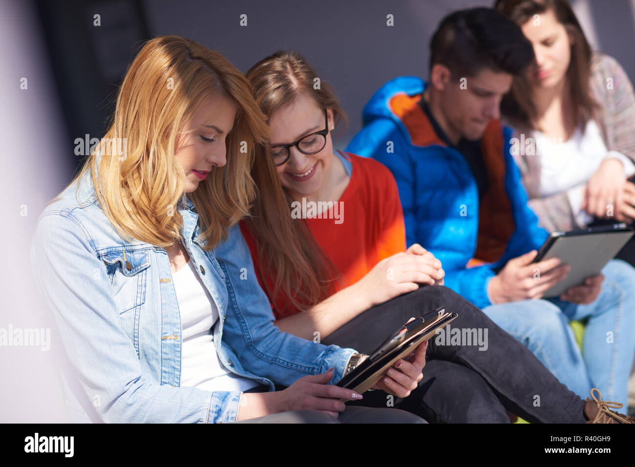 students group working on school project together Stock Photo - Alamy