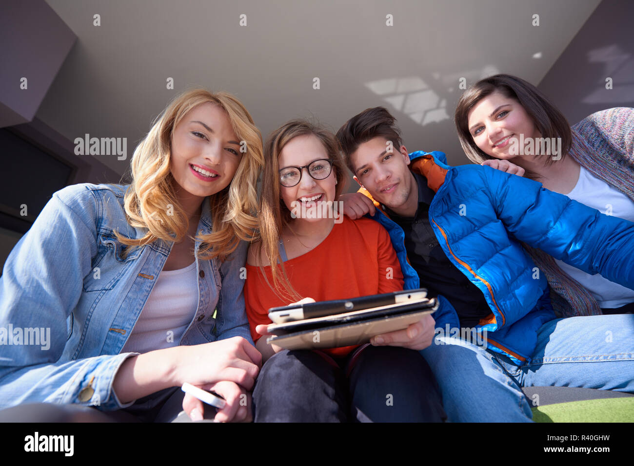 students group working on school project together Stock Photo - Alamy