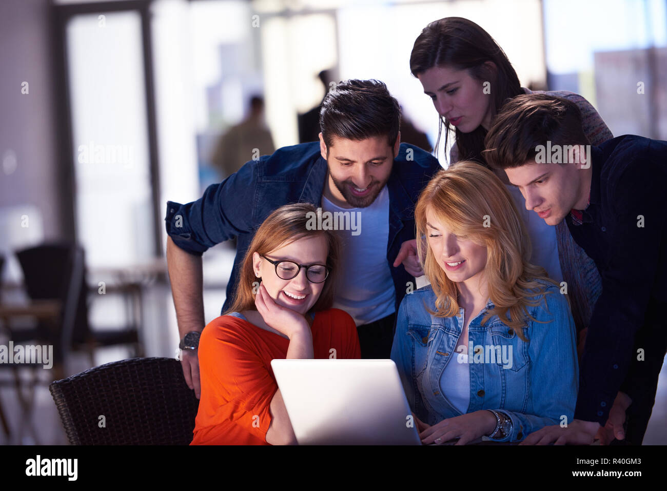 students group working on school project together Stock Photo - Alamy