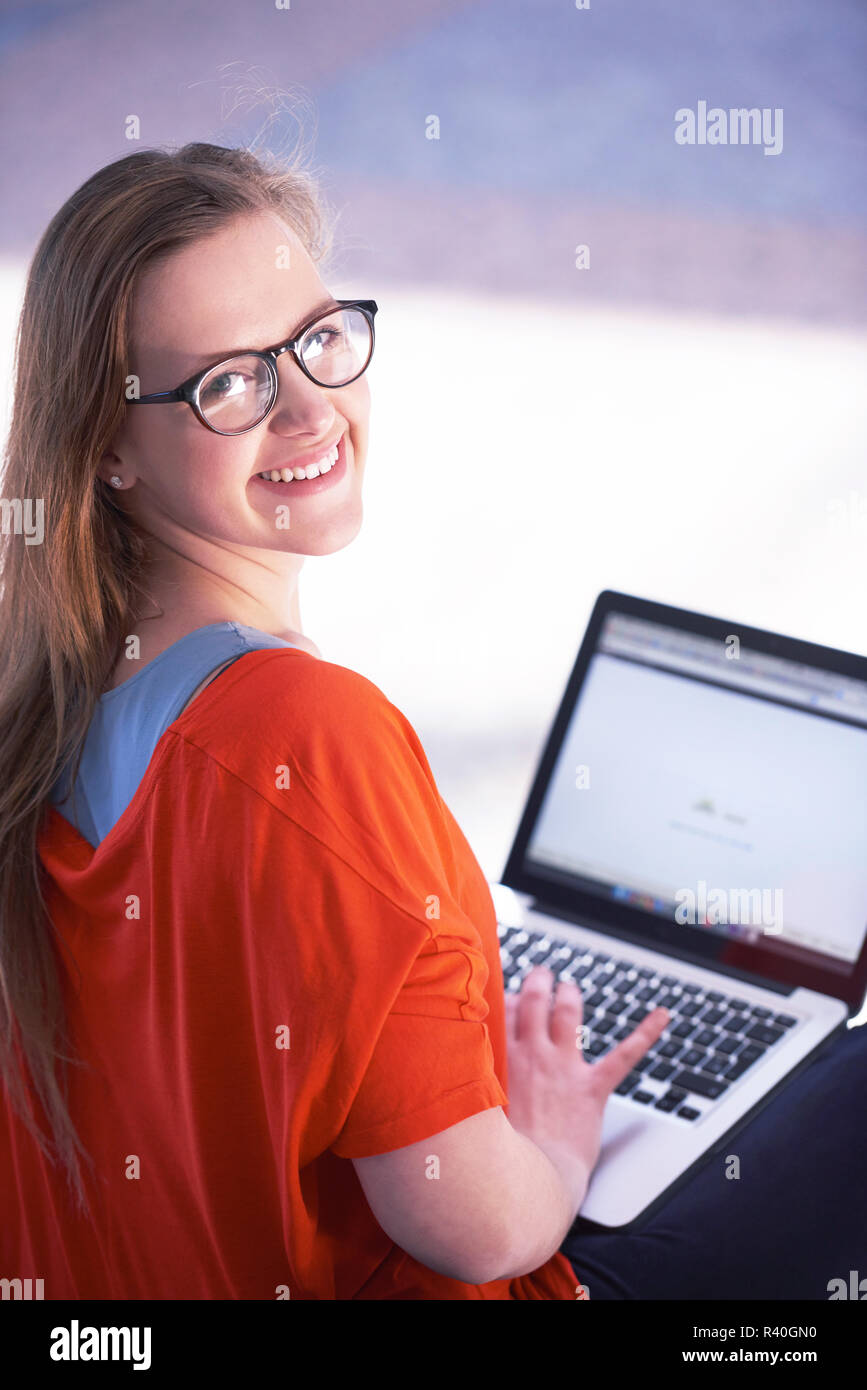 student girl with laptop computer Stock Photo - Alamy
