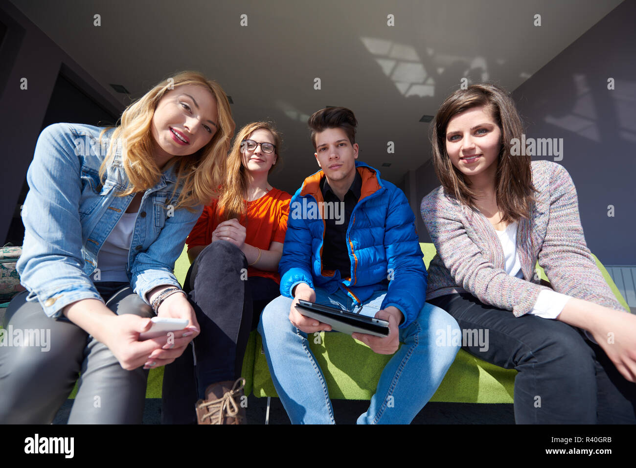 students group working on school project together Stock Photo - Alamy
