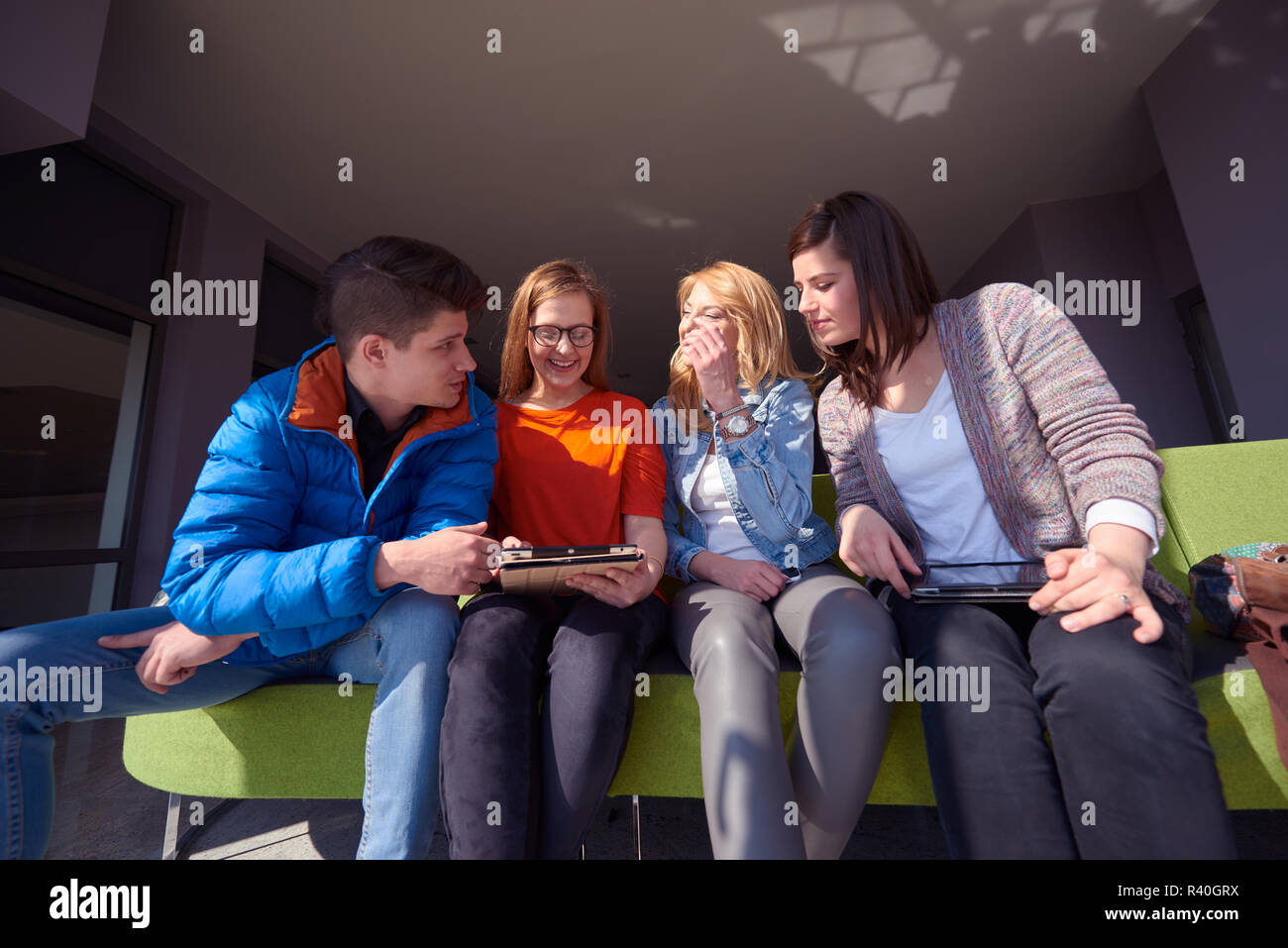 students group working on school project together Stock Photo - Alamy