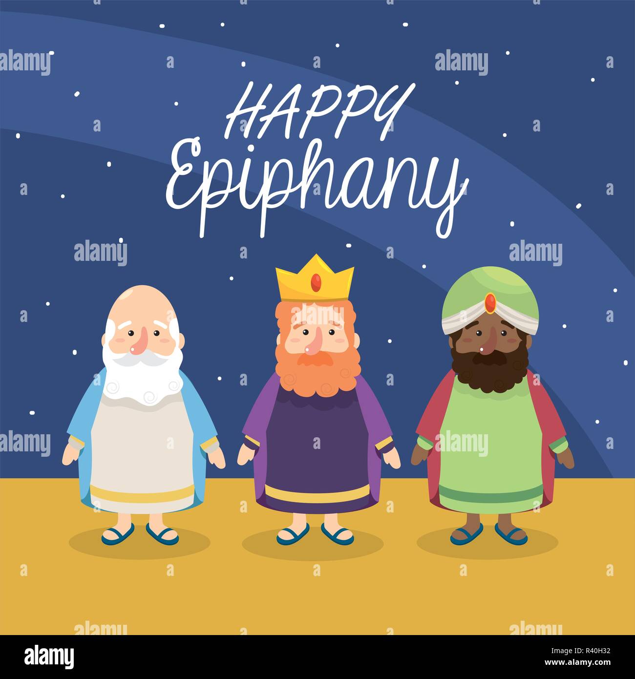 gaspar with melchior and balthazar magicians kings vector illustration ...