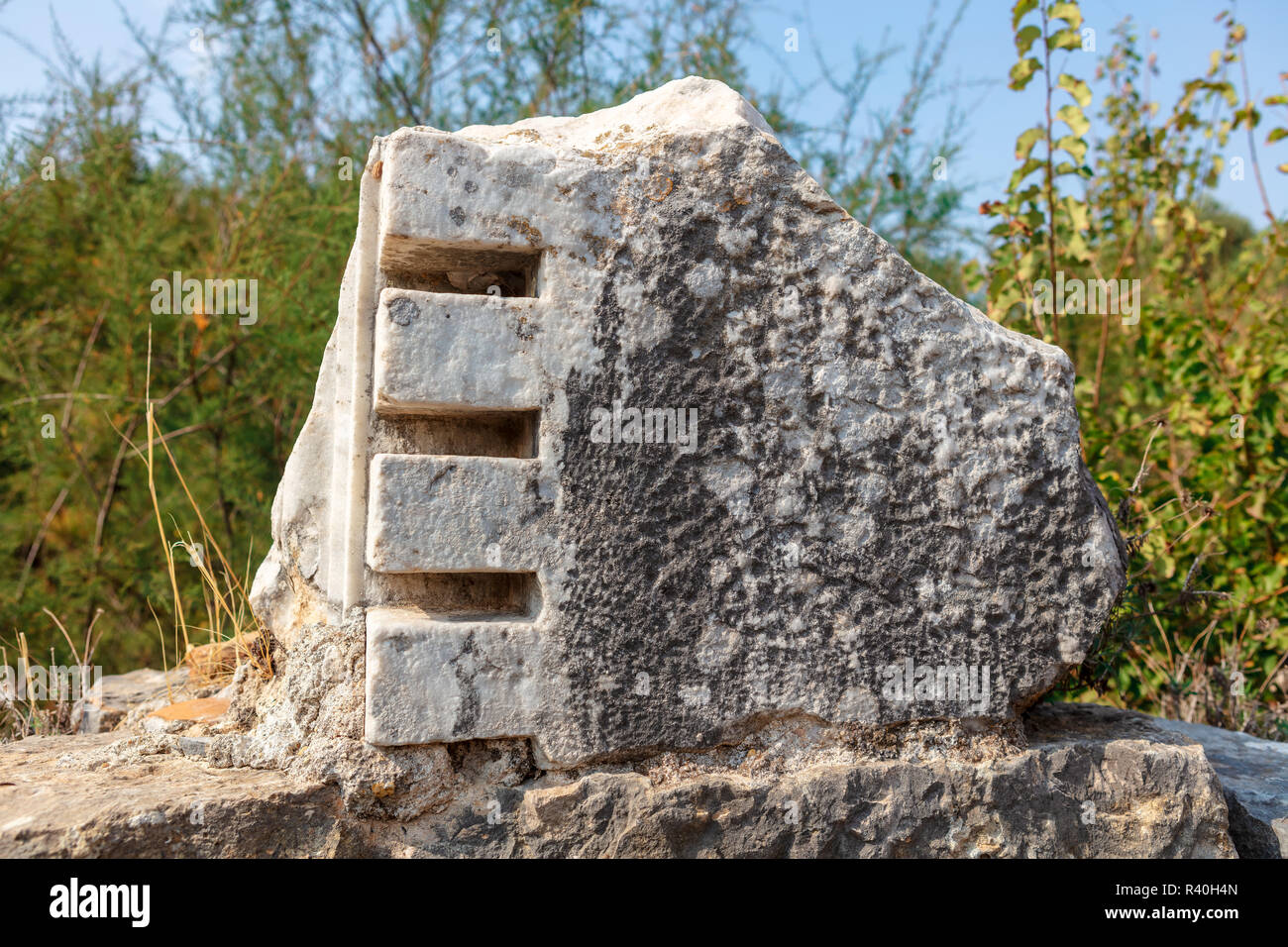 Marble construction joint detail at ancient archaeological site of ...