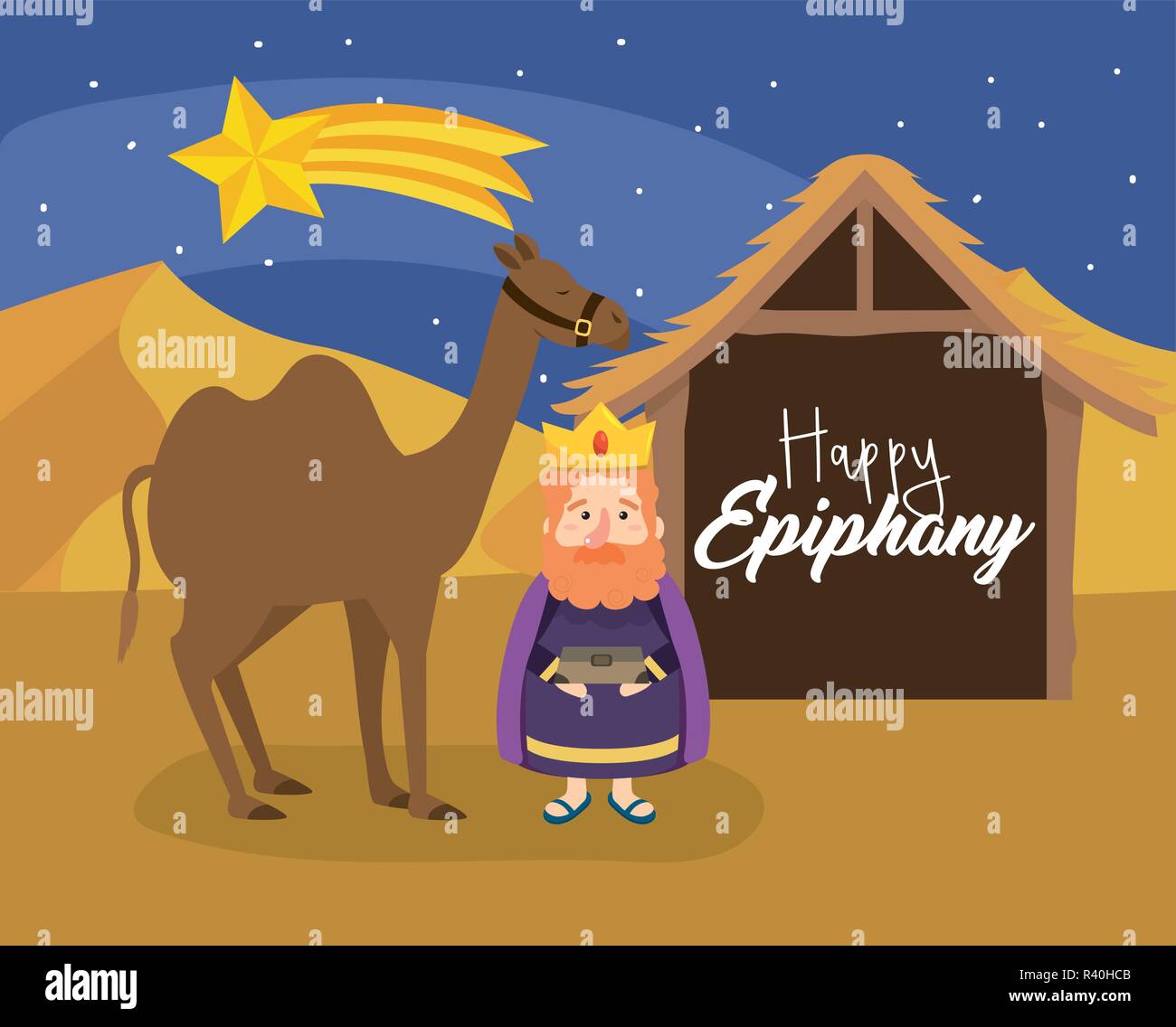 gaspar magician king with incense and manger vector illustration Stock ...