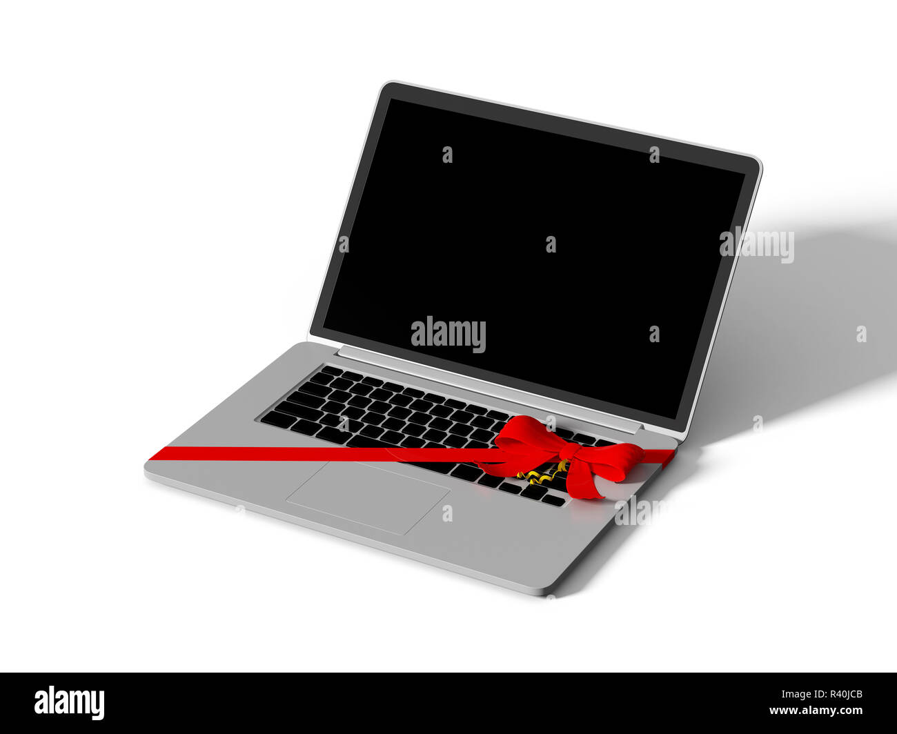 laptop wrapped with color ribbon Stock Photo - Alamy