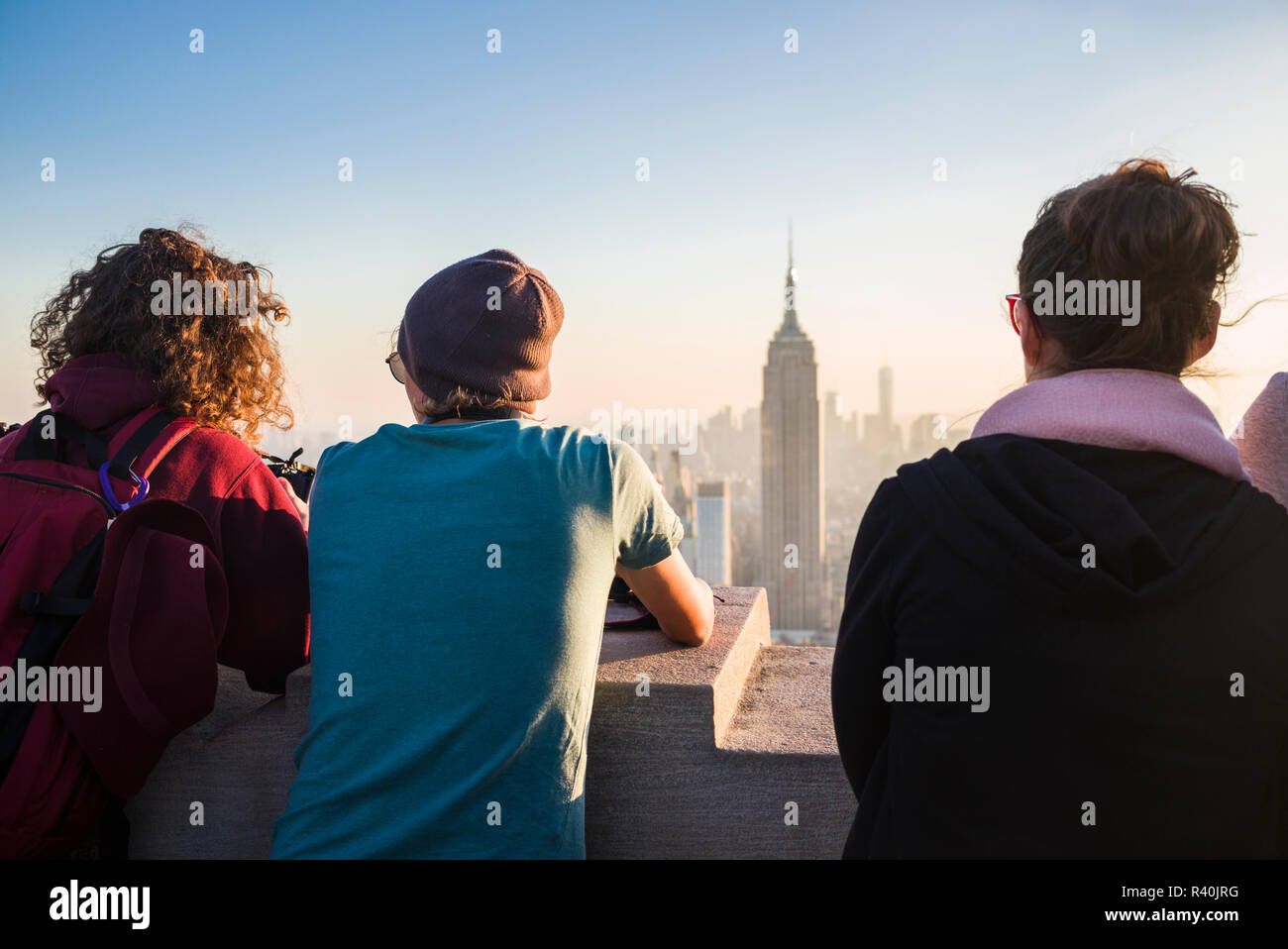 USA, New York City, Midtown Manhattan, visitors to the Top of The Rock ...