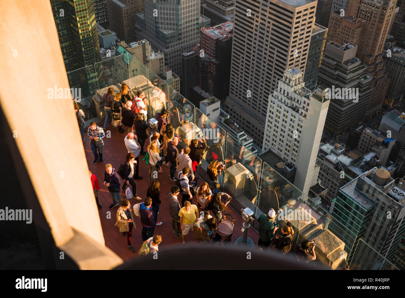 USA, New York City, Midtown Manhattan, visitors to the Top of The Rock ...