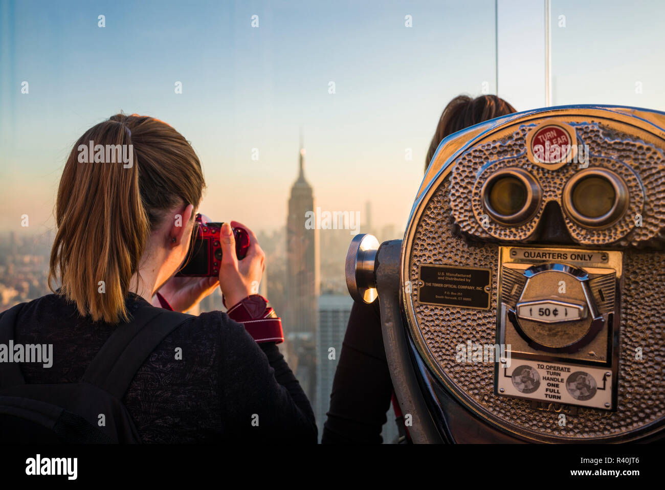 USA, New York City, Midtown Manhattan, visitors to the Top of The Rock ...
