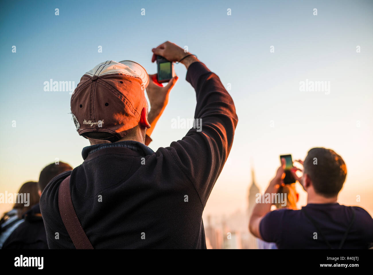 USA, New York City, Midtown Manhattan, visitors to the Top of The Rock ...