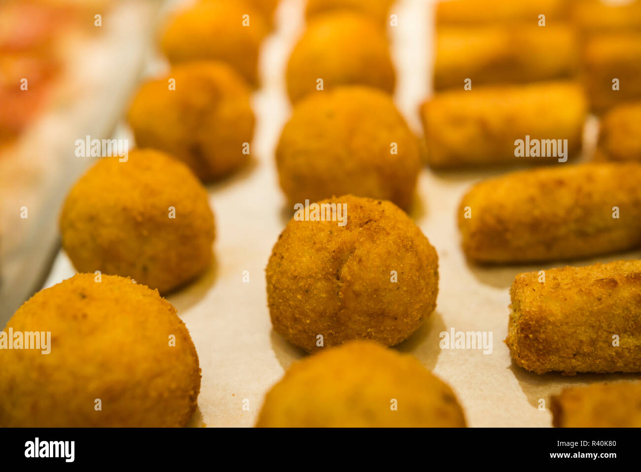 USA, New York City, Lower Manhattan, Chelsea Market, arancini, Italian ...