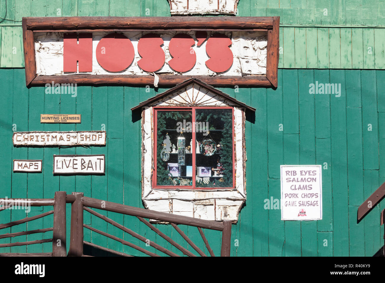 USA, New York, Adirondack Mountains, Long Lake, Hoss's outdoor supply ...