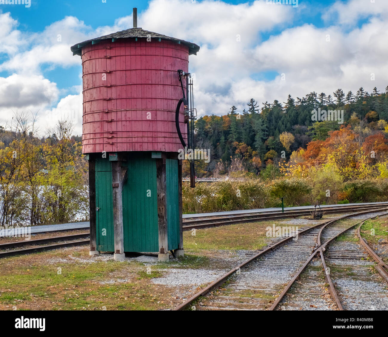 In Wakefield, Quebec, Canada, an old train station water tower stands ...
