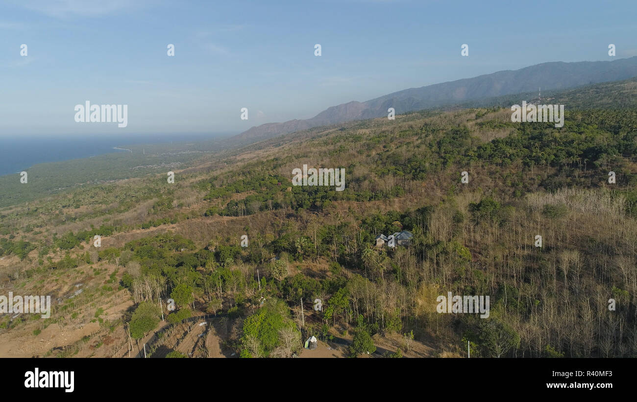 tropical landscape sea coast with towns, mountain slopes covered with ...
