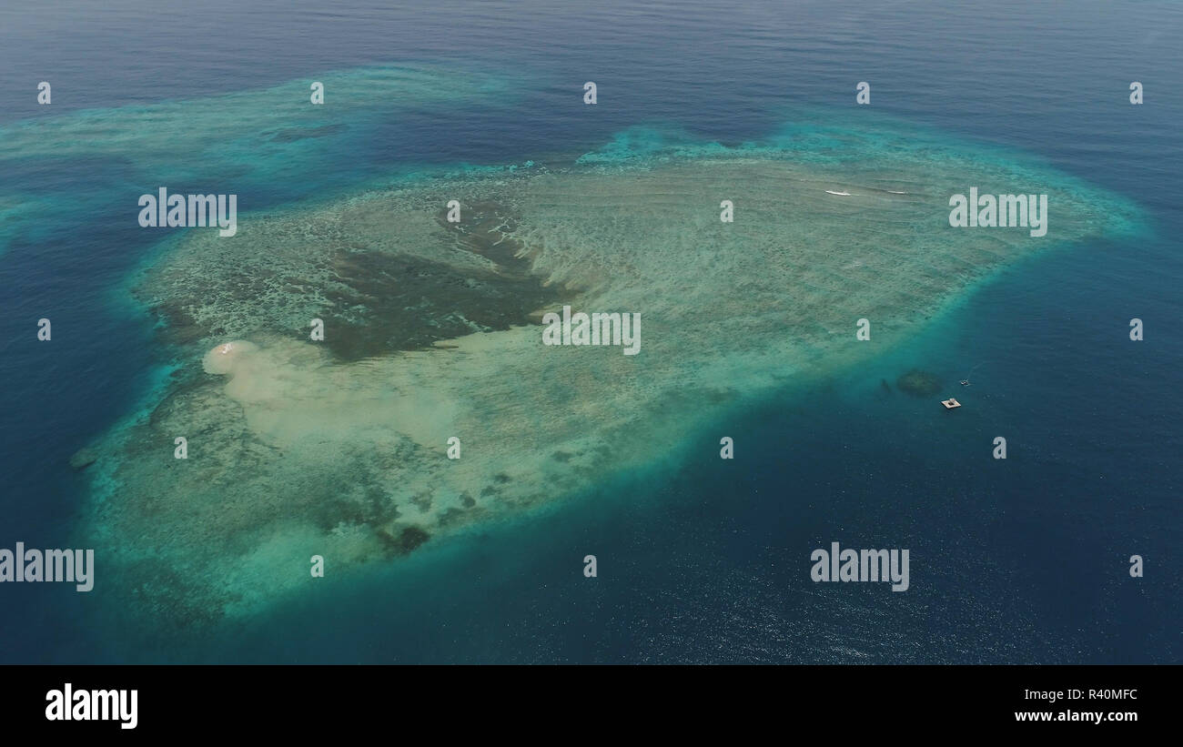 seascape aerial view coral reef, atoll with turquoise water in sea ...
