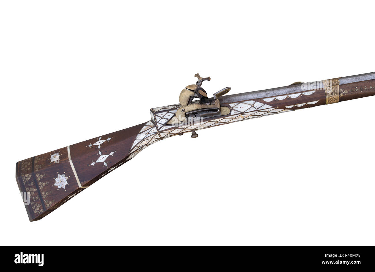 Ancient musket isolated. ld flintlock rifle Stock Photo - Alamy