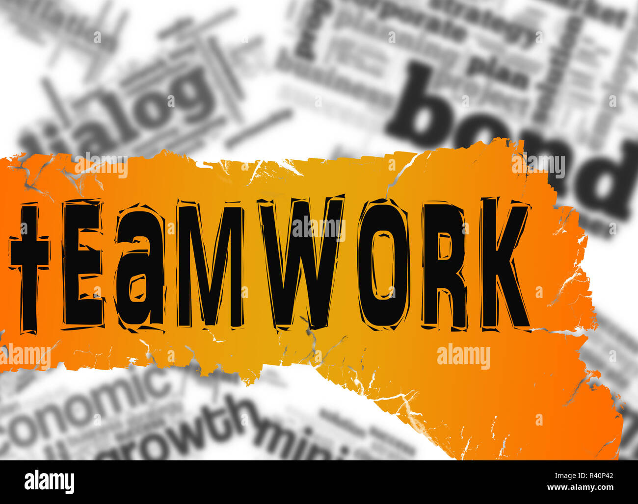 Word cloud with teamwork word on yellow and red banner Stock Photo - Alamy
