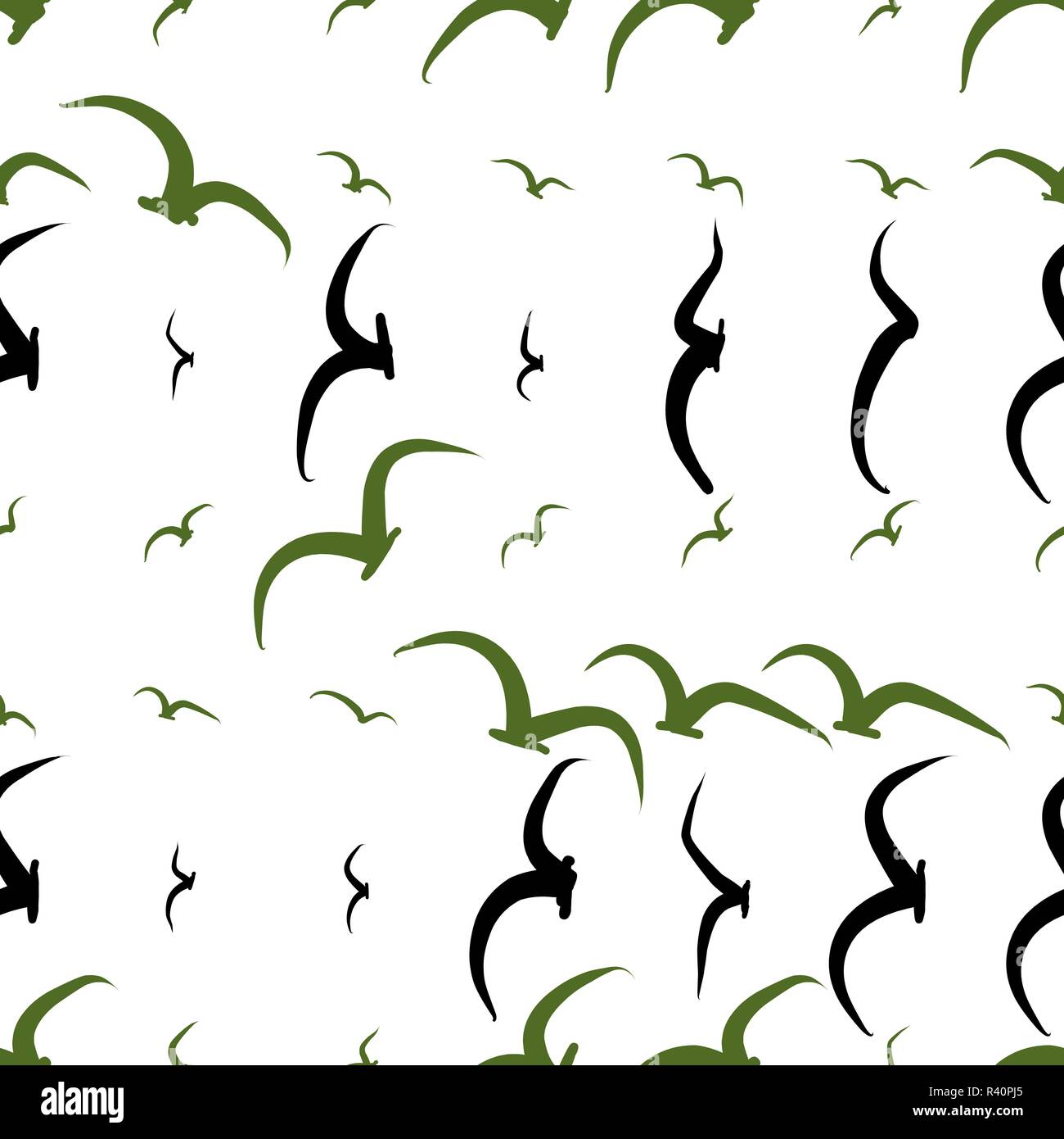 Seamless flying birds illustrations background abstract, hand drawn texture. Cartoon style ...