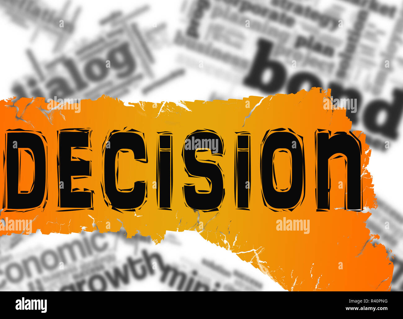 Word cloud with decision word on yellow and red banner Stock Photo - Alamy