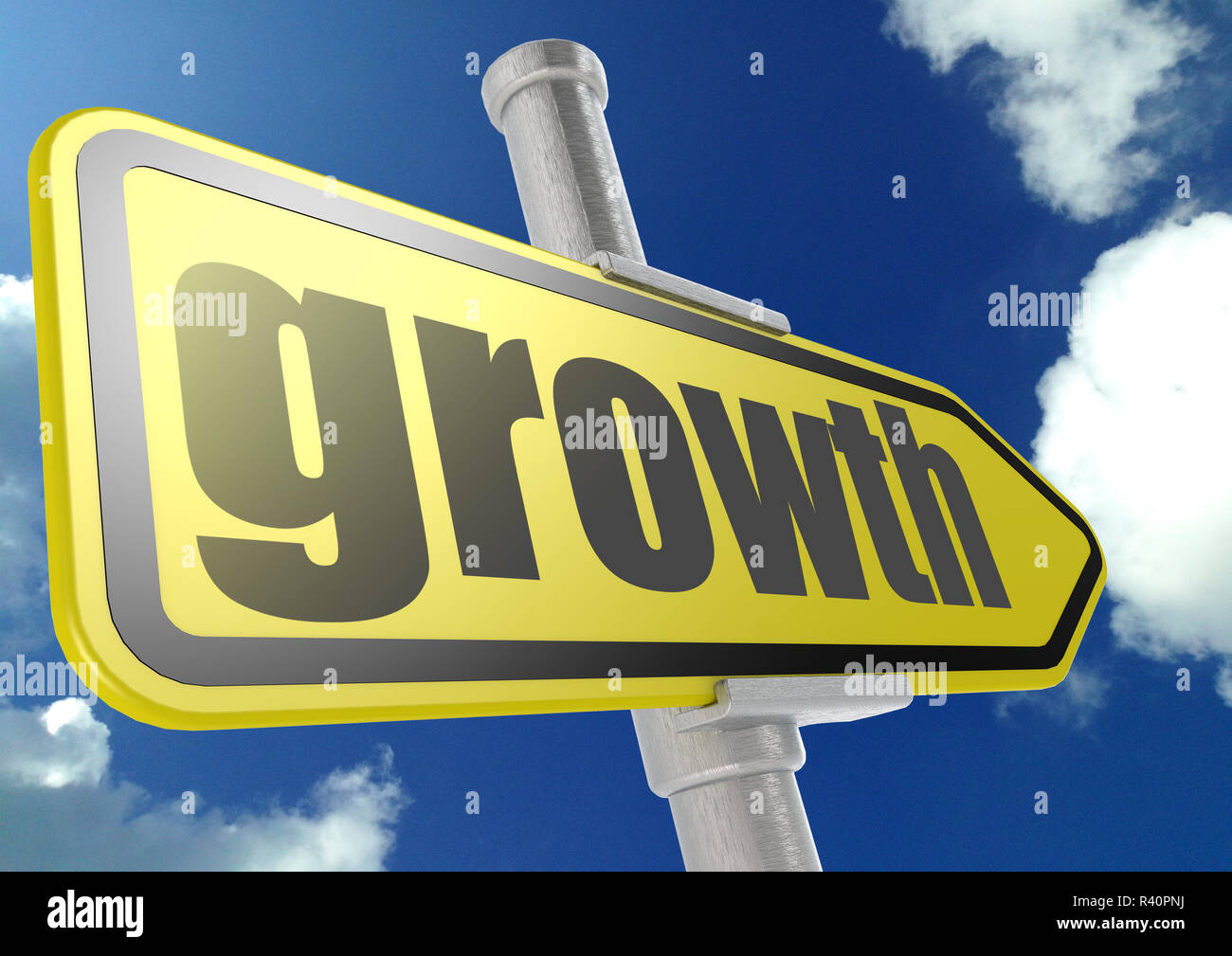 Yellow road sign with growth word under blue sky Stock Photo - Alamy