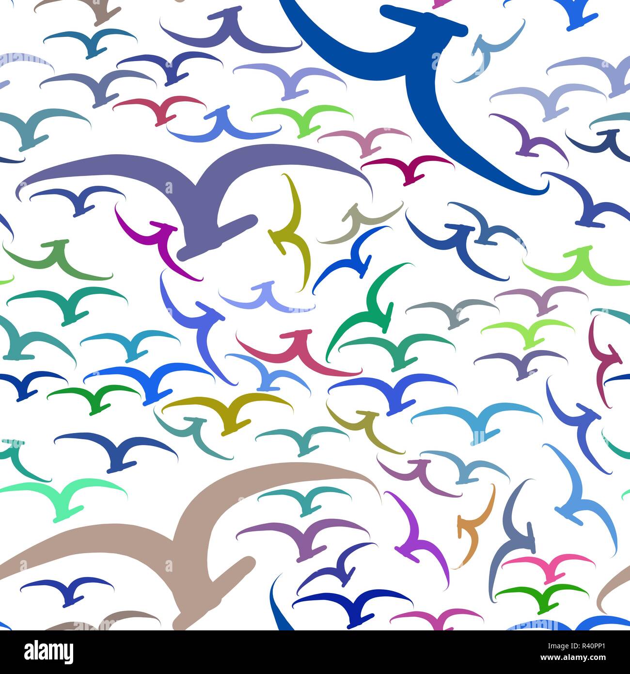Seamless flying birds illustrations background abstract, hand drawn ...