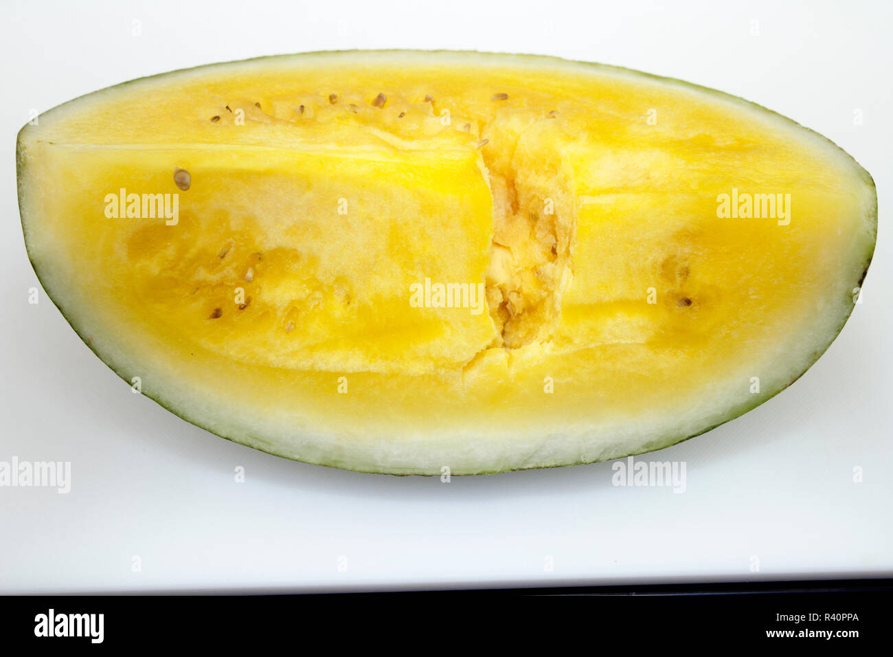 Inside of a Yellow Watermelon Stock Photo - Alamy