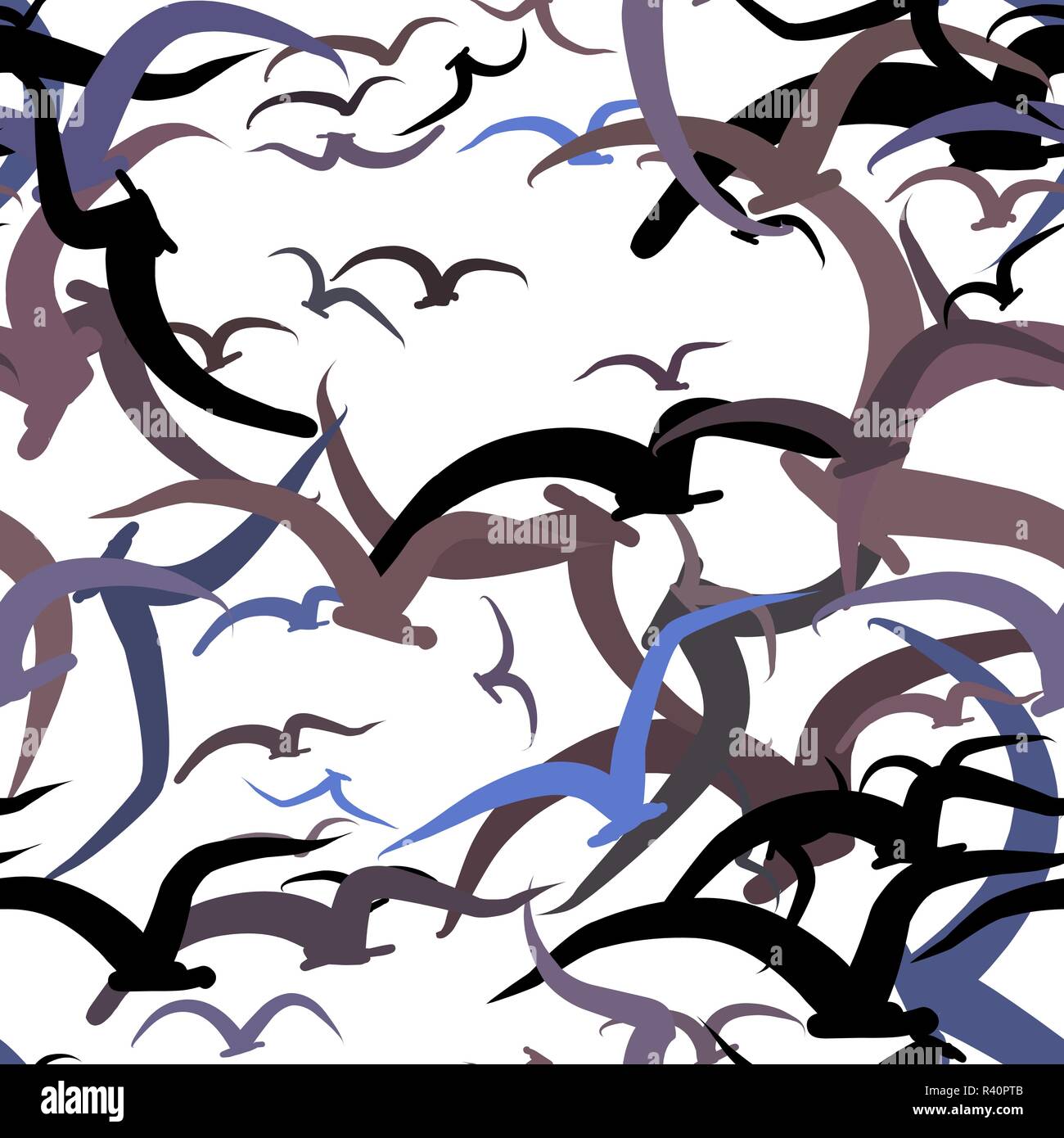 Seamless flying birds abstract hand drawn background, texture or ...