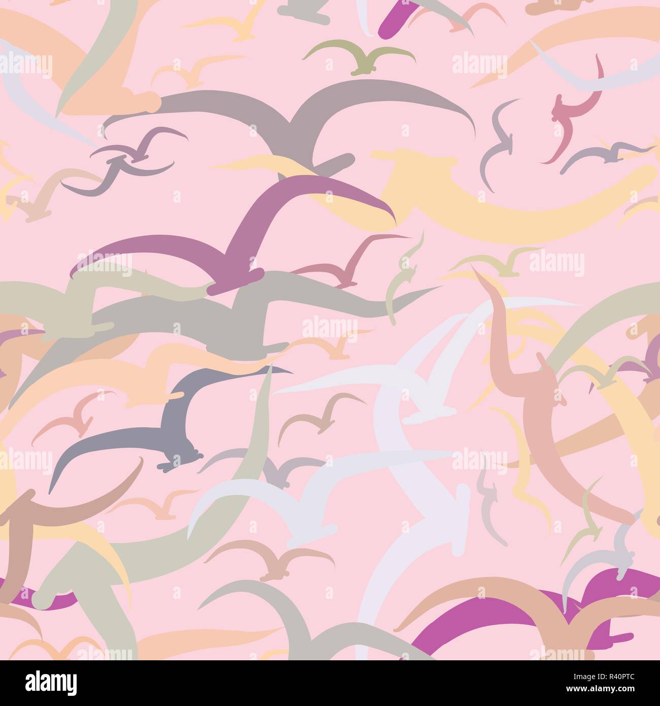 Seamless abstract background with flying birds. Cartoon style vector ...