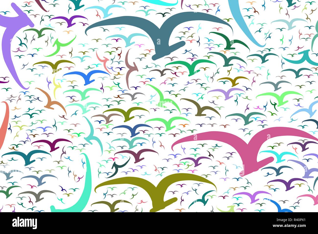Flying birds background hand drawn, good for graphic design. Cartoon ...