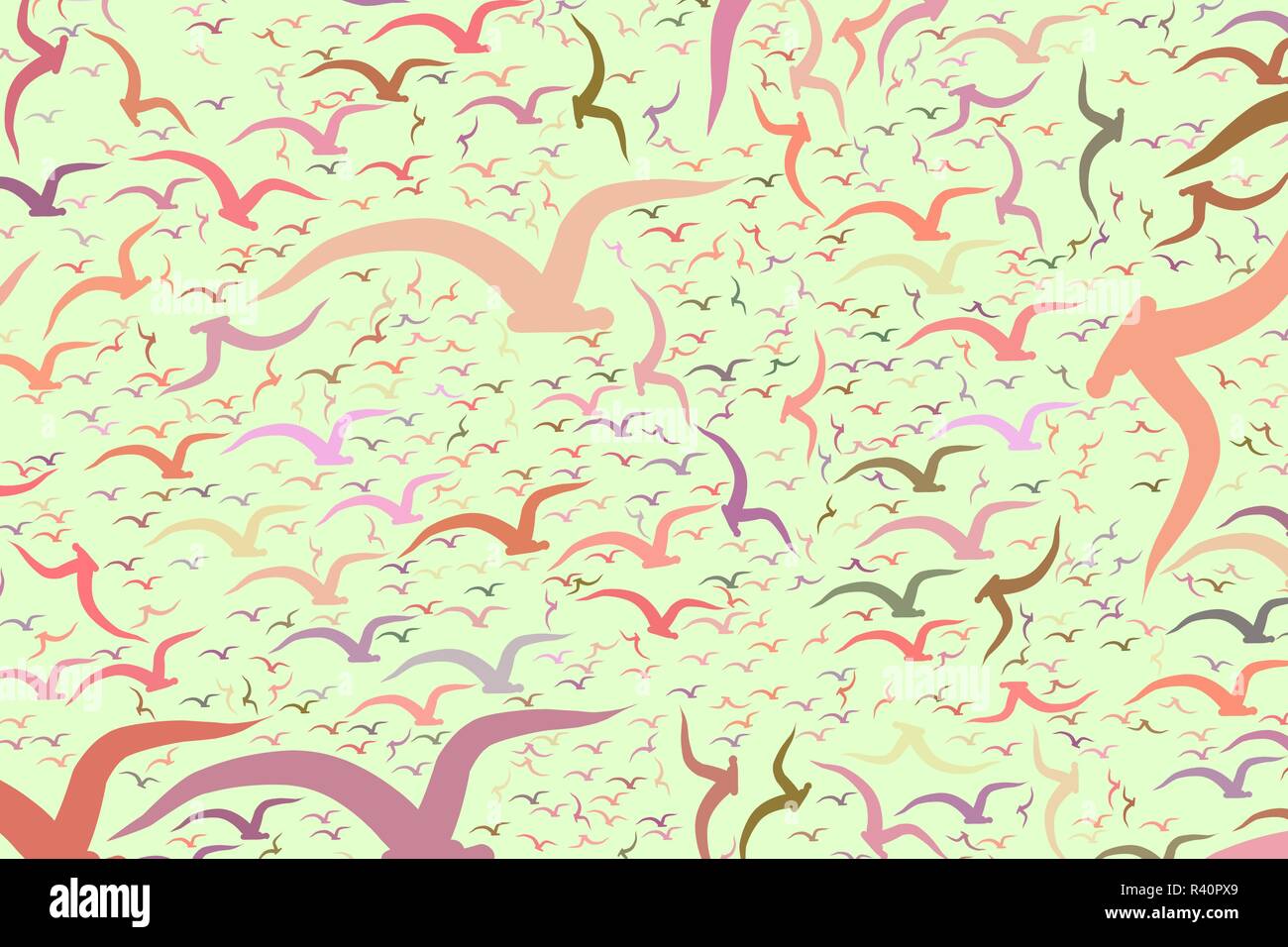 Abstract flying birds generative art background. Cartoon style vector ...
