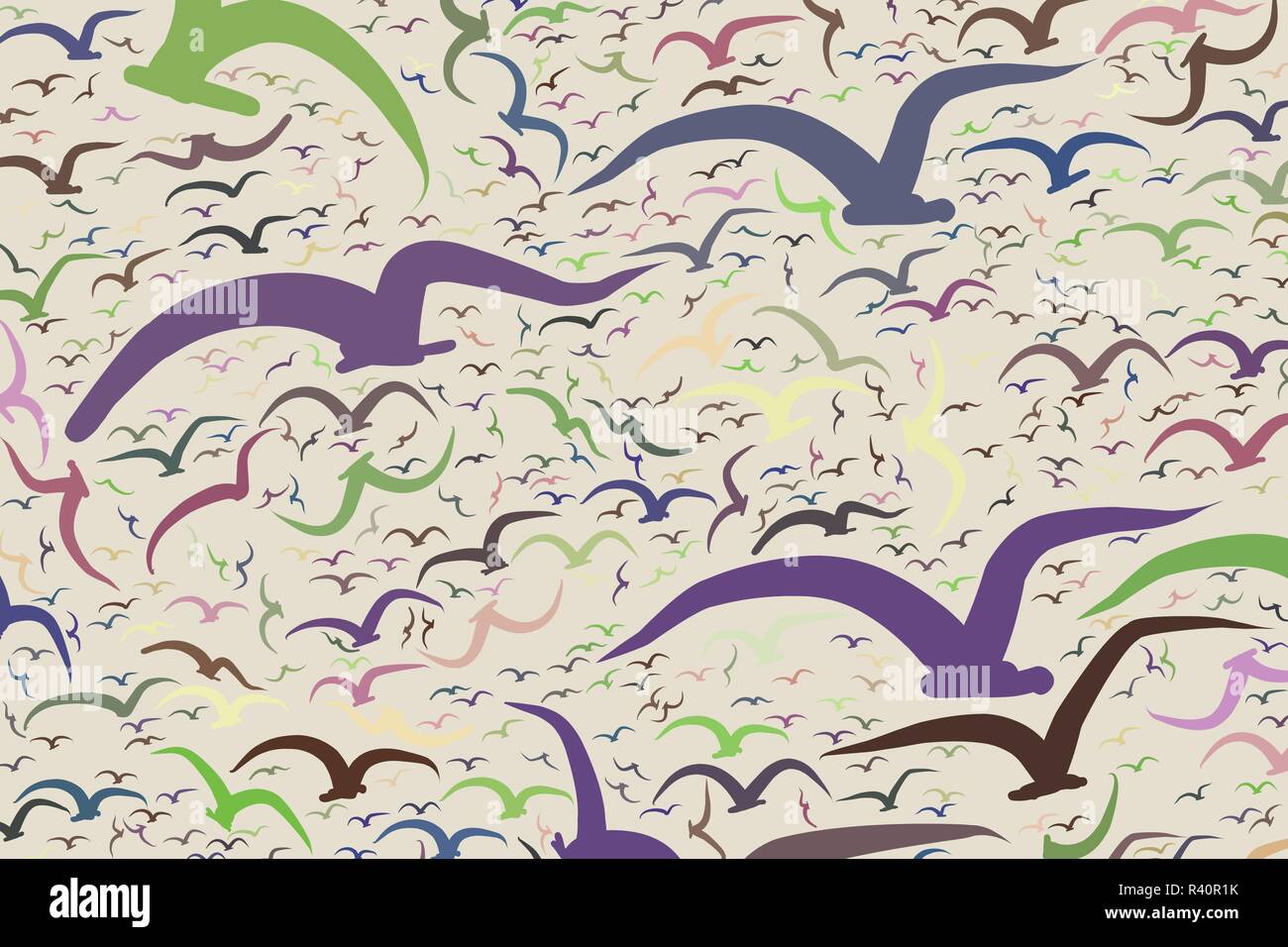 Flying birds abstract hand drawn background, texture or backdrop ...