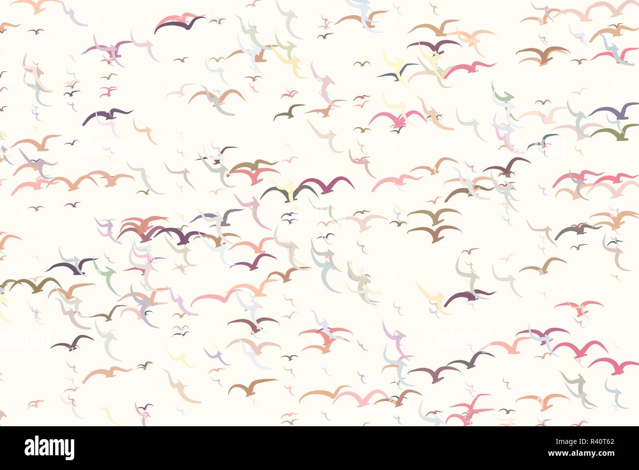 Abstract flying birds generative art background. Cartoon style vector ...