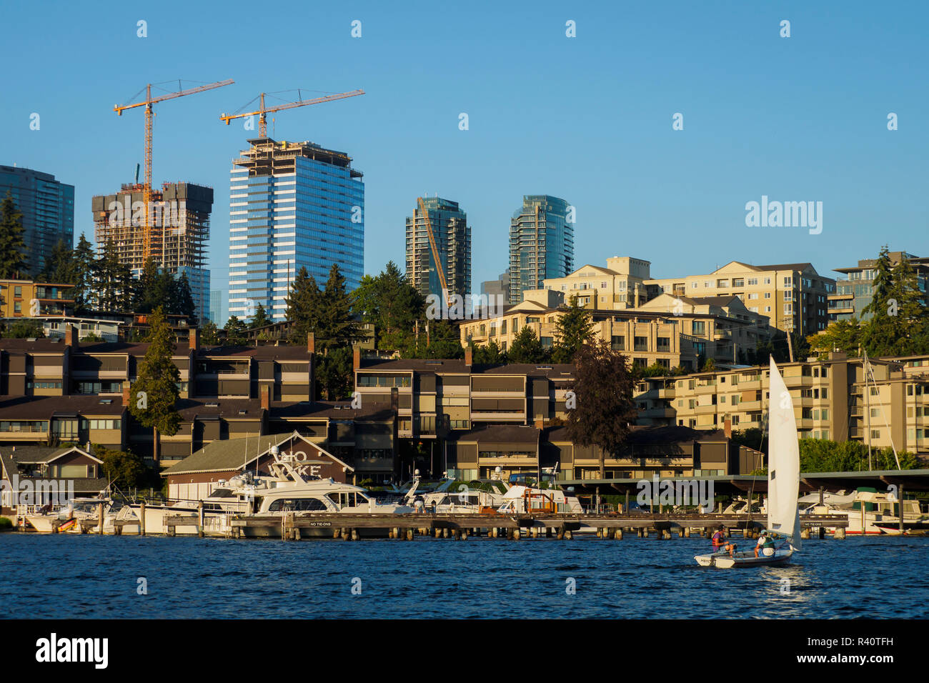 USA, Washington State, Bellevue. Skyline view from Lake Washington ...