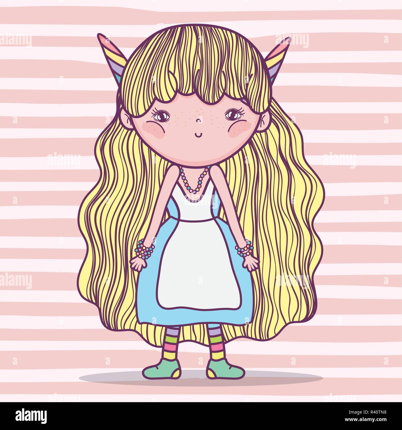 girl fantastic creature with horns and dress vector illustration Stock ...