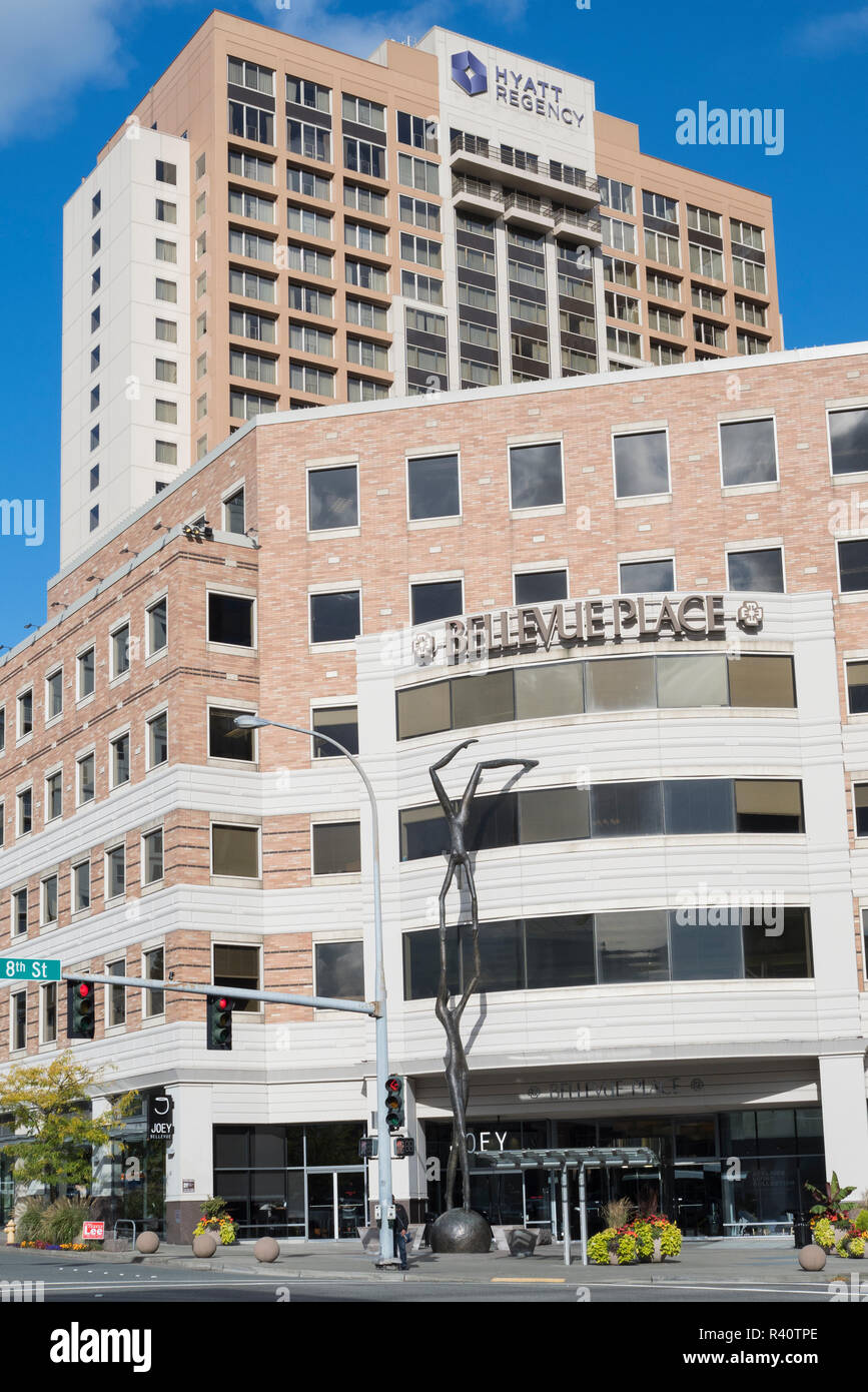 USA, Washington State, Bellevue. Bellevue Place shopping, residential ...