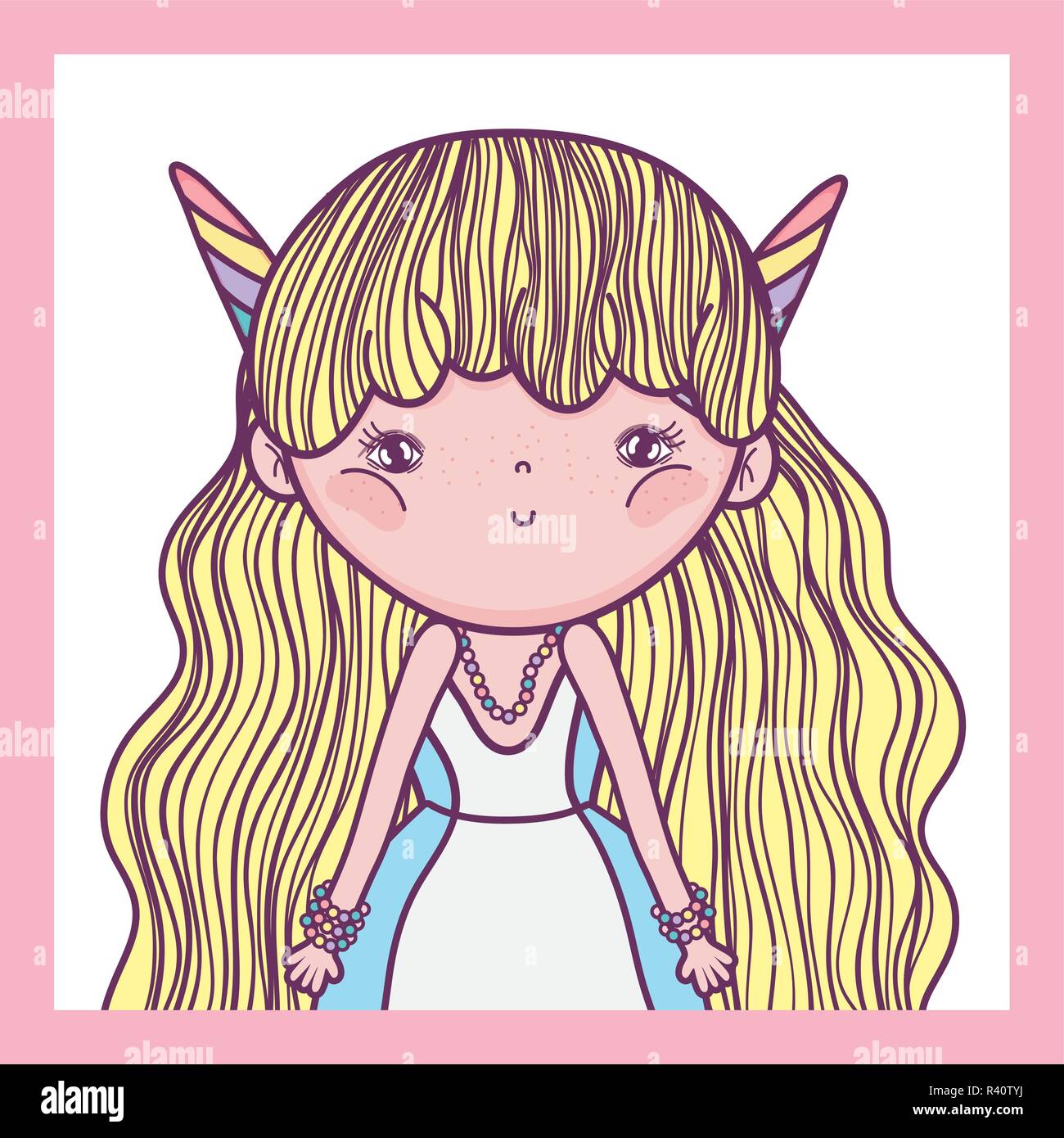 girl fantastic creature with horns and hairstyle vector illustration ...