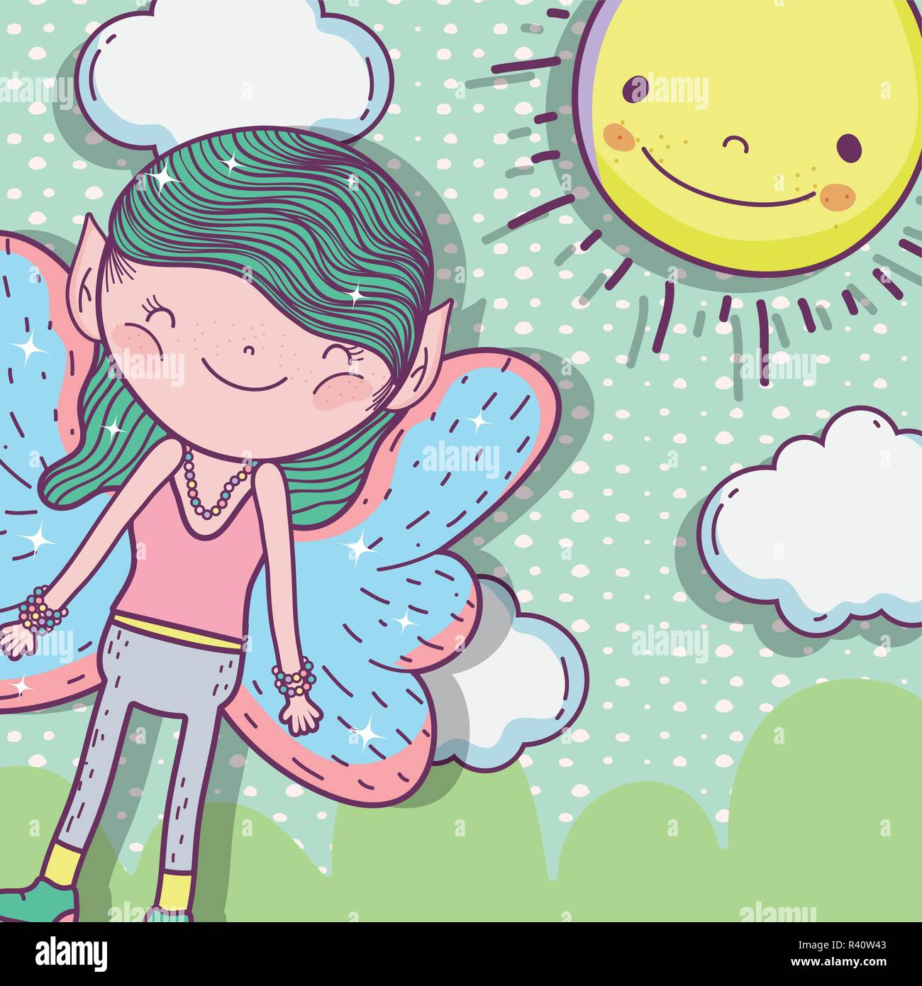 boy fairy creature with sun and clouds vector illustration Stock Vector ...