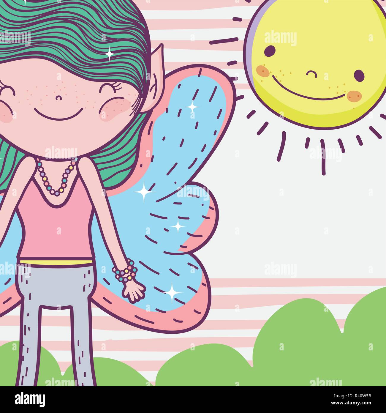 boy fairy fantastic creature with happy sun vector illustration Stock ...